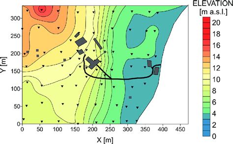 Hypsometric Map Of Study Area Grey Polygons Buildings Of Pps Black