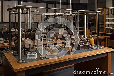 A Physics Experiment With Various Tools Such As A Pendulum Pulleys And Weights In A Lab