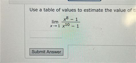 Solved Use A Table Of Values To Estimate The Value Of Chegg Com