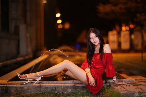 Hd Wallpaper Womens Red Long Sleeved Dress Girl Model Blonde In