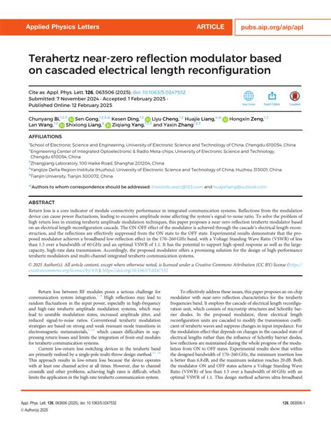 Pdf Terahertz Near Zero Reflection Modulator Based On Cascaded Electrical Length Reconfiguration