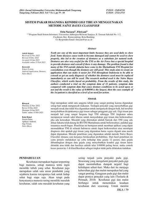 Pdf Sistem Pakar Diagnosa Kondisi Gigi Tiruan Menggunakan Metode