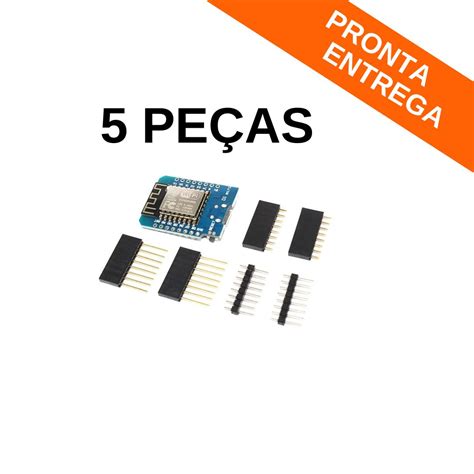Kit 5 Peças Placa Wemos Mini D1 Módulo Esp8266 Wi Fi Esp8266mod C Barras De Pinos Placas
