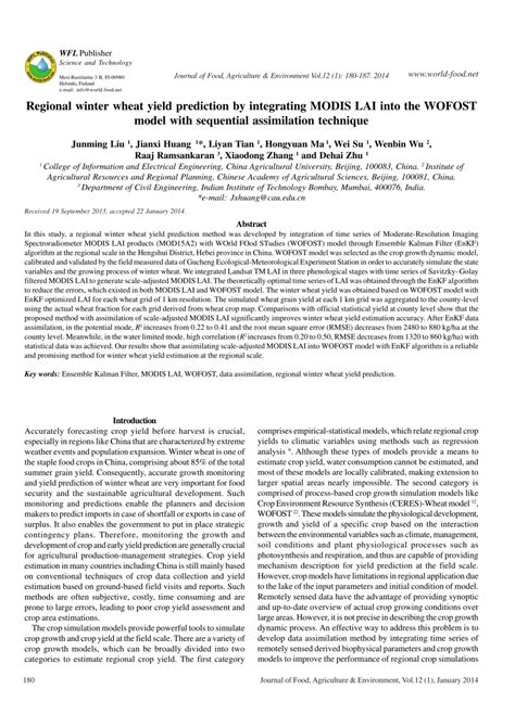 Pdf Regional Winter Wheat Yield Prediction By Integrating Modis Lai Into The Wofost Model With