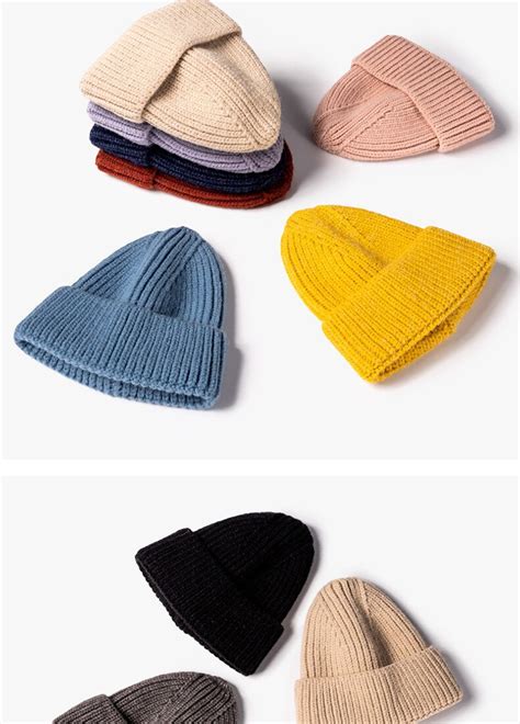 유니섹스 두꺼운 남성 비니 울 모자 따뜻한 니트 모자 베레모 야외 패션 고급 가을 겨울 단색 Aliexpress