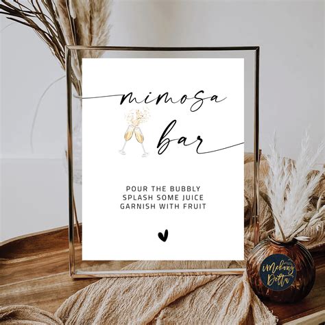 Minimalist Mimosa Bar Sign Template Bridal Shower Mimosa Bar Etsy