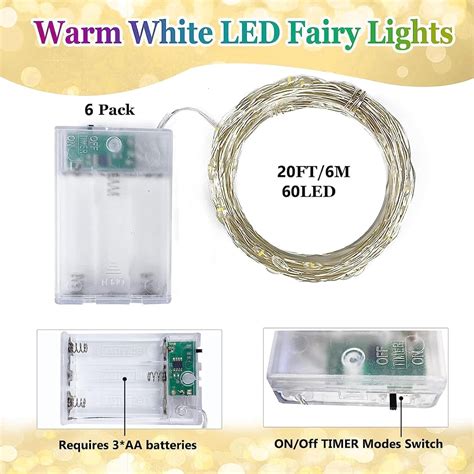 Slfr 6 Pack Fairy Twinkle Lights Battery Operated 3 Pack Cool Whie And 3