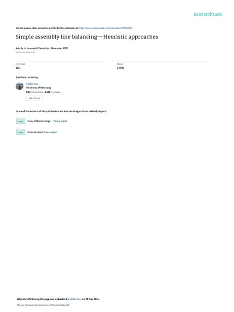 Simple Assembly Line Balancing Heuristic Approache Pdf Technology And Engineering