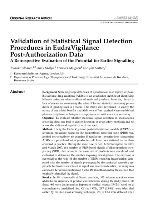 Pdf Validation Of Statistical Signal Detection Procedures In