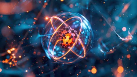 A 3d Model Of An Atom With Orbiting Electrons Highlighting The Nucleus Stock Illustration