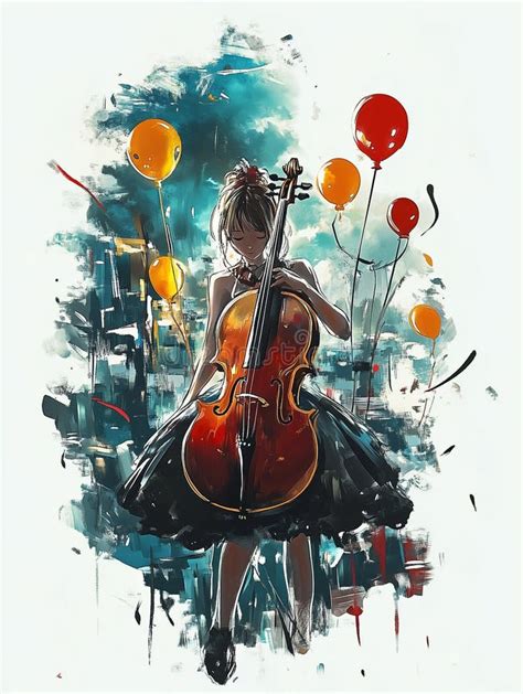 Expressive Girl Playing The Cello With Floating Balloons Ai Generated