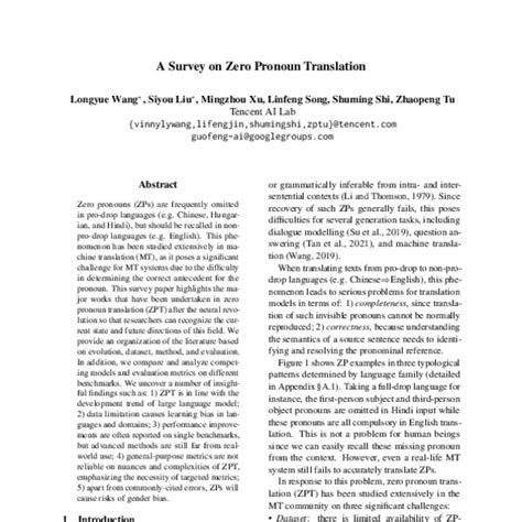 A Survey On Zero Pronoun Translation Acl Anthology