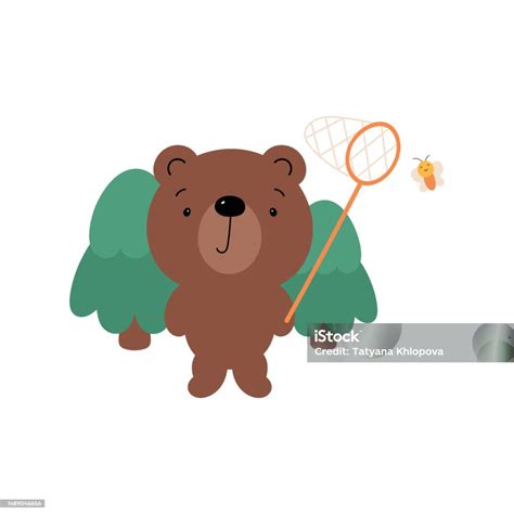 귀여운 곰과 나비 그물로 인쇄하십시오 포스터 배너 책 팩에 인쇄 옷 직물 벽지 섬유 또는 접시 흰색 배경에 격리되어 있습니다 곰에 대한 스톡 벡터 아트 및 기타 이미지