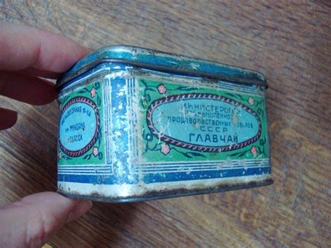 Antique Box Vintage Metal Tea Container Rare Soviet Vintage Tin Box For Tea Collectible Ussr