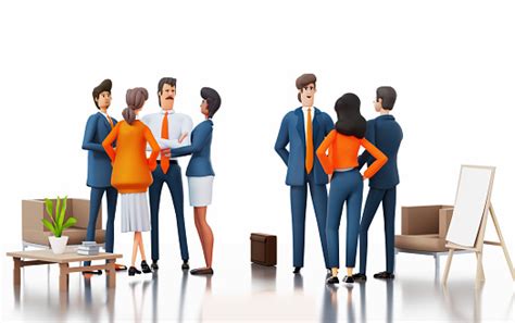 사무실에 서서 함께 이야기하고 아이디어를 공유하는 비즈니스 사람들의 그룹 3d 렌더링 와이드 그림 개념에 대한 스톡 사진 및 기타 이미지 Istock