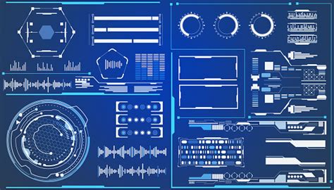 Hud는 미래 지향적인 요소 안녕 기술 사용자 인터페이스 컨트롤 패널 Brand Name Video Game에 대한 스톡 벡터 아트 및 기타 이미지 Brand Name