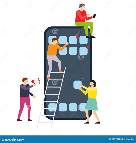 Small People Creating Interface On Smartphone Stock Vector