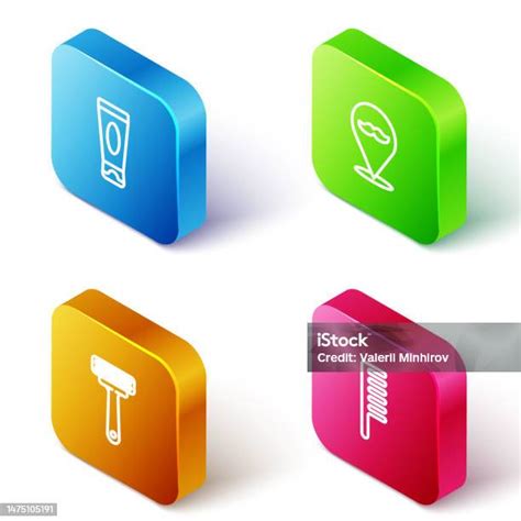 아이소메트릭 라인 크림 또는 로션 화장품 튜브 이발소 면도 면도기 및 헤어브러시 아이콘을 설정합니다 벡터 3차원 형태에 대한 스톡 벡터 아트 및 기타 이미지 Istock