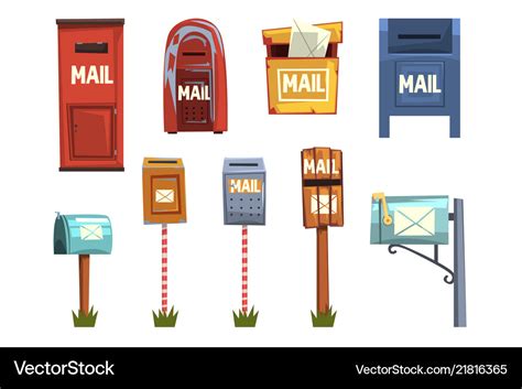 Mail Boxes Set Vintage Postbox Cartoon Royalty Free Vector