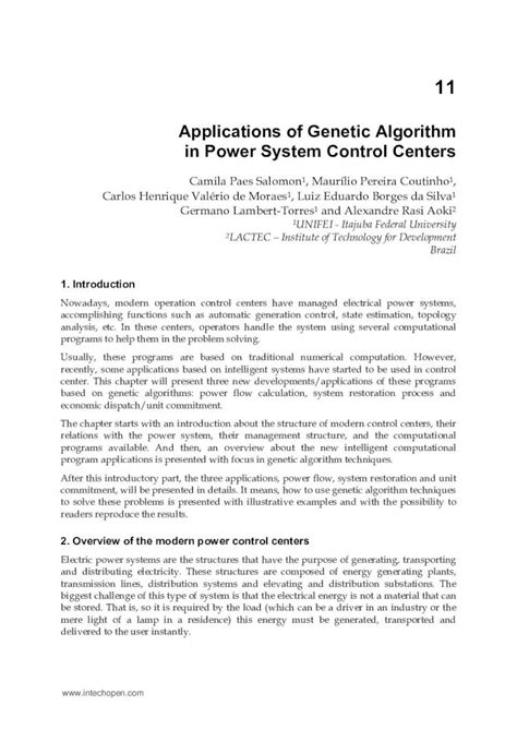 Pdf Applications Of Genetic Algorithm In Power System Control … · 11 Applications Of