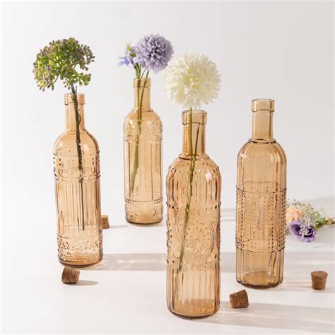 Embossed Glass Bottles Amber Gold 10 Efavormart