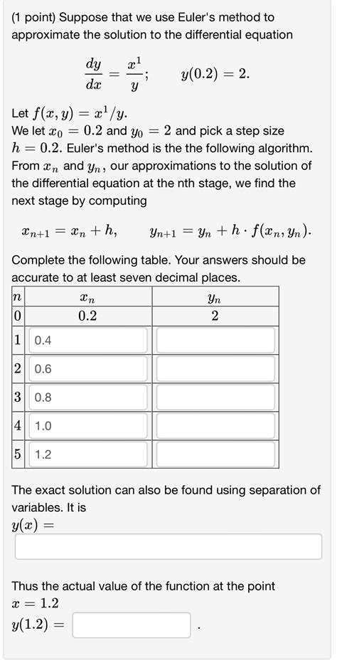Solved Point Suppose That We Use Euler S Method To Chegg