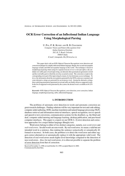 pdf ocr error correction of an inflectional indian language using morphological parsing