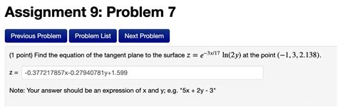 solved assignment 9 problem 7 1 point find the equation