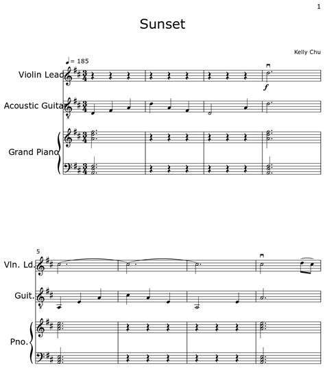 Sunset Sheet Music For Violin Lead Acoustic Guitar Piano