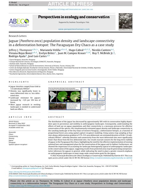 Pdf Jaguar Panthera Onca Population Density And Landscape
