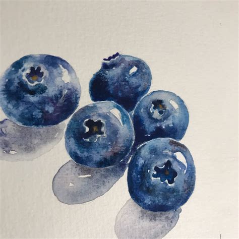 Watercolor Painting Of Blueberriesstill Life Etsy Watercolor