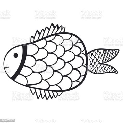 낙서 스타일의 물고기 어린이 색칠 공부 책의 벡터 고립 된 그림 귀여운에 대한 스톡 벡터 아트 및 기타 이미지 귀여운 그래픽 프린트 그리기 Istock