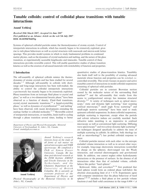 Pdf Tunable Colloids Control Of Colloidal Phase Transitions With Tunable Interactions