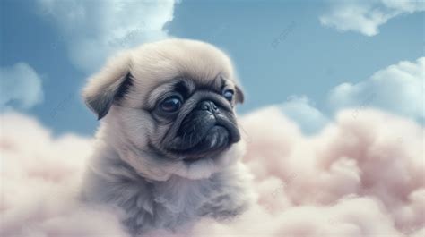 구름에 귀여운 퍼그 강아지 이긴 흙 파란 모피 솜사탕 구름 배경 일러스트 및 사진 무료 다운로드 Pngtree
