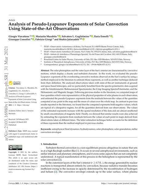 Pdf Analysis Of Pseudo Lyapunov Exponents Of Solar Convection Using State Of The Art Observations