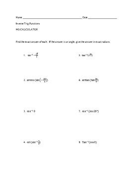 Evaluating Inverse Trig Functions In Radians TPT