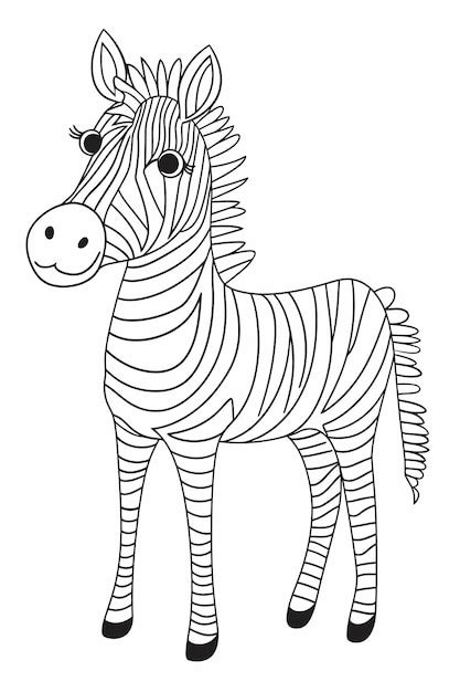어린이를 위한 흑백 얼룩말 벡터 그림 색칠 페이지 프리미엄 벡터