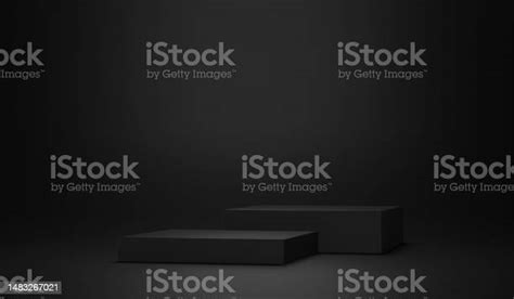 3d 검은색 연단 또는 포장 프레젠테이션 및 화장품을 위한 무대 모형 스탠드 제품 장면 배경입니다 3d 연단 스테이지 렌더링 0명에 대한 스톡 사진 및 기타 이미지 Istock