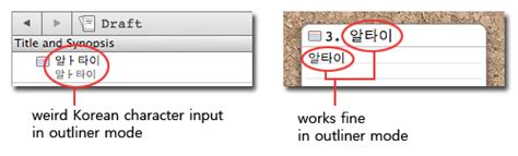 Problem With Korean Character In Outliner Mode Scrivener 2 Scrivener For Macos Literature