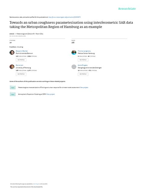 2011 Rugosidade Towards An Urban Roughness Parameterisation Using Pdf Surface Roughness