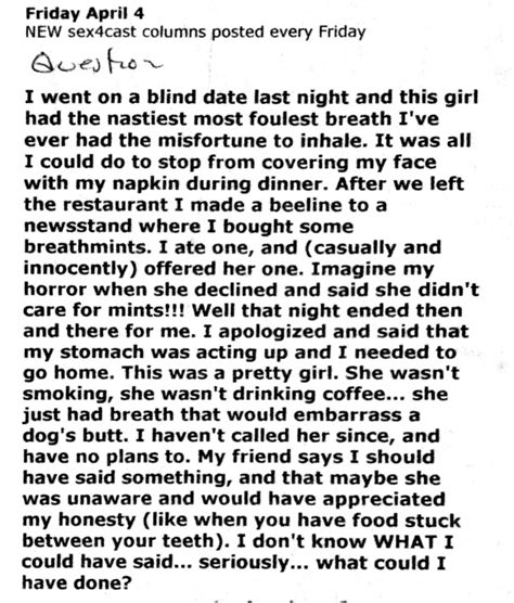 Sex Tycoon “sex4cast” Agony Aunt Column Friday 4 April 2003