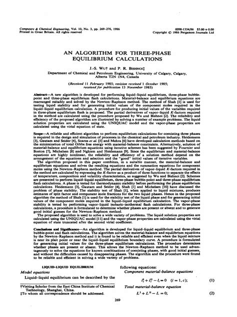 An Algorithm For Three Phase Equilibrium Calculations Pdf Analysis Physics