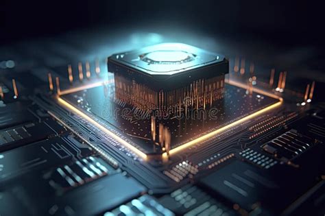 Futuristic Cpu Quantum Processor In The Global Computer Network Stock