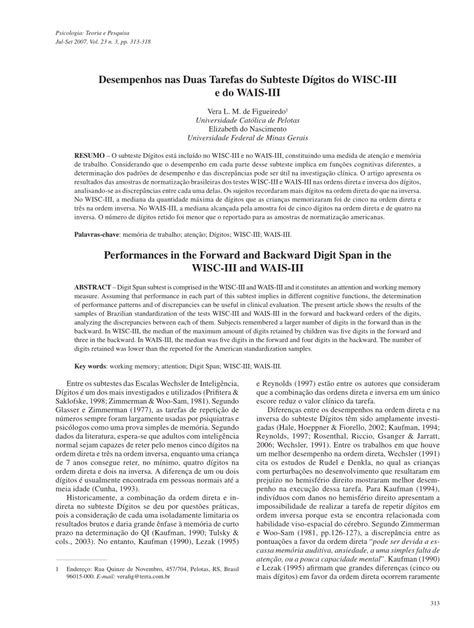 Working Memory And Backward Digit Span Gertytb
