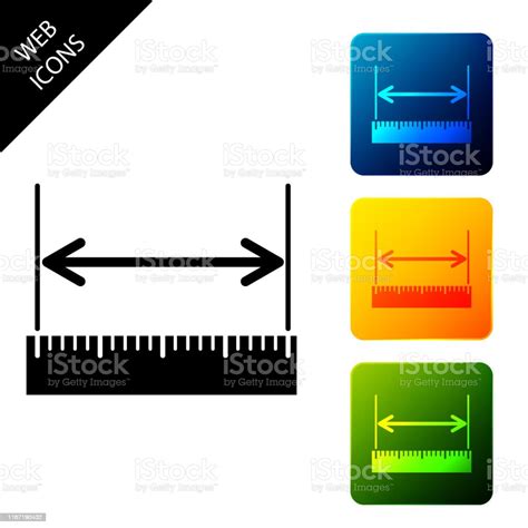 흰색 배경에 격리된 측정 높이 및 길이 아이콘입니다 눈금자 직선 배율 기호입니다 설정 아이콘 다채로운 사각형 버튼 벡터 일러스트레이션 0명에 대한 스톡 벡터 아트 및 기타