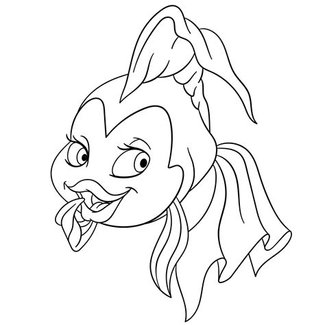 귀여운 행복한 금붕어 아이들을 위한 만화 색칠 공부 페이지입니다 프리미엄 벡터