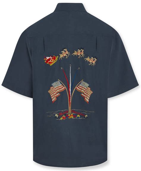 Santa Bless America Embroidered Christmas Short Sleeve Shirt Bamboo