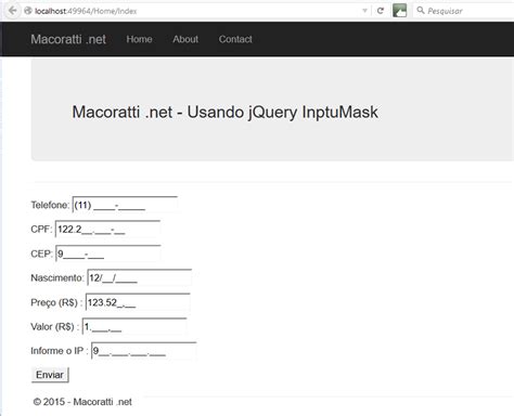 Asp Net Mvc Usando Máscaras De Entrada De Dados Com Jquery
