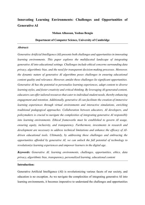 Pdf Innovating Learning Environments Challenges And Opportunities Of