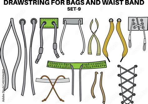 Drawstring Cord Flat Sketch Vector Illustrator Set Of Draw String With